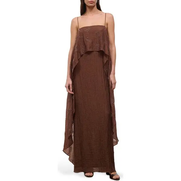 Staud Valencia Crinkle Beaded Maxi Dress - Cedar