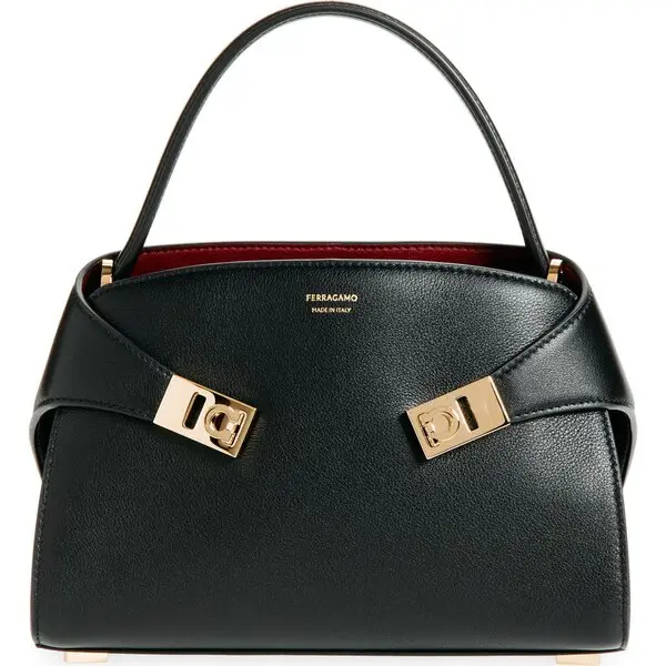 FERRAGAMO Extra Small Leather Top Handle Bag - Nero Borgogna