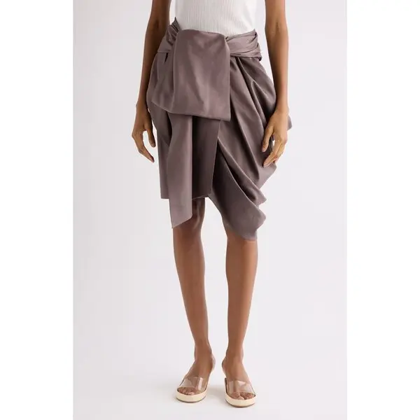 Chloé Technical Satin Faux Wrap Skirt - Ginger Brown
