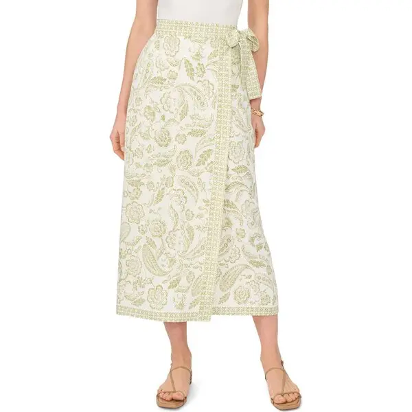Vince Camuto Mixed Print Wrap Midi Skirt