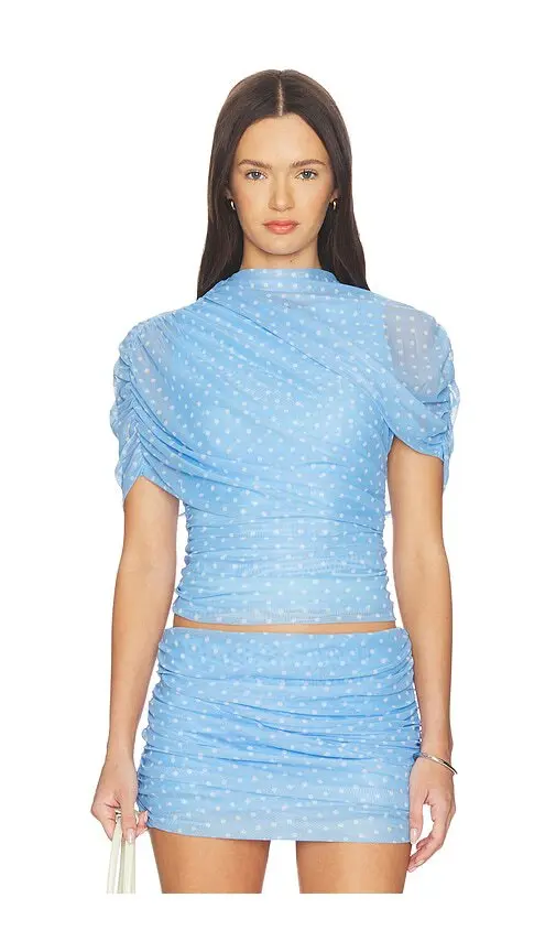 Amanda Uprichard Evianna Top In Polka Dot Mesh - Baby Blue