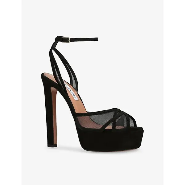 AQUAZZURA Divine Plateau 130 Mesh Heeled Sandals - Black
