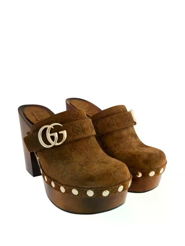 Gucci Gg Marmont Suede Clogs - Brown