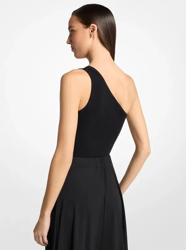 Michael Kors Stretch Cashmere Blend One-shoulder Bodysuit - Black