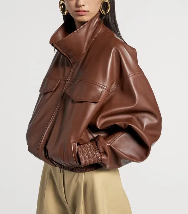 Balenciaga Oversized Cropped Leather Jacket - Blue