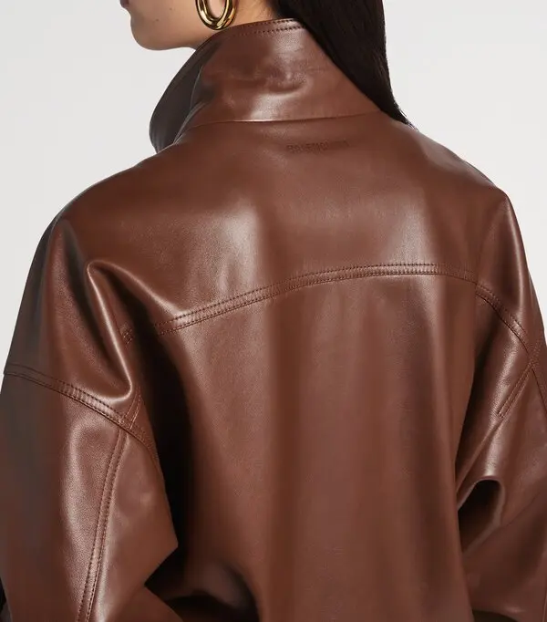 Balenciaga Oversized Cropped Leather Jacket - Blue