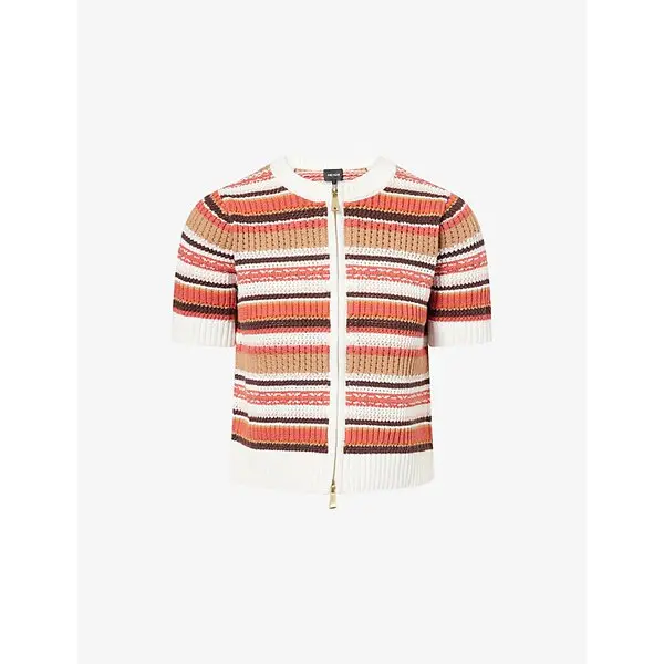 ME+EM Striped Zip-up Cotton Top - Cinnamon Brown Multi