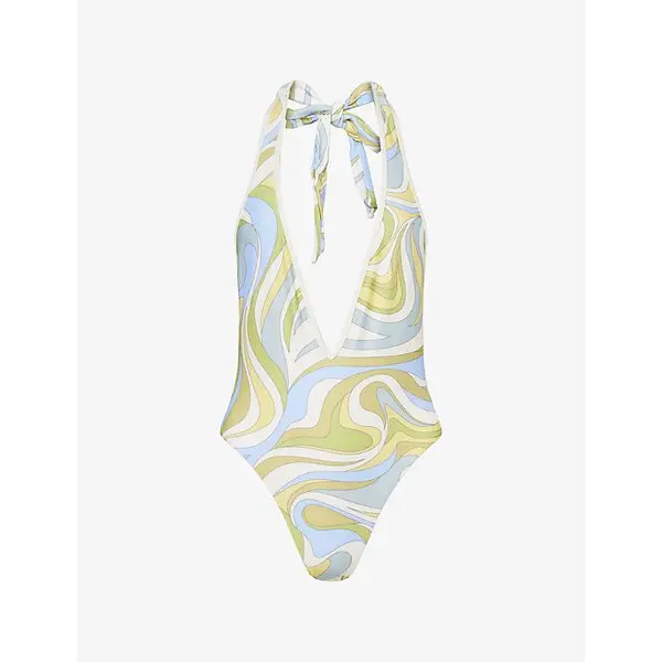 Monday Swimwear Cyprus Plunge Halter One-piece - Costa Rei Apple/ivory