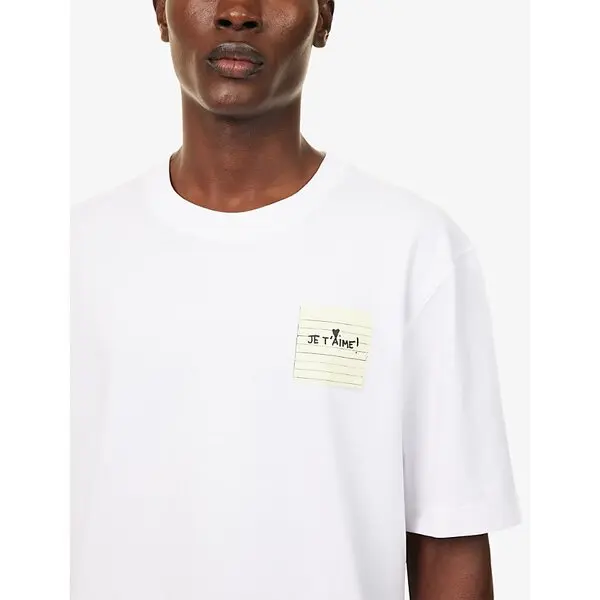 AMI Paris Cotton-jersey T-shirt With Graphic Text Print - Blanc
