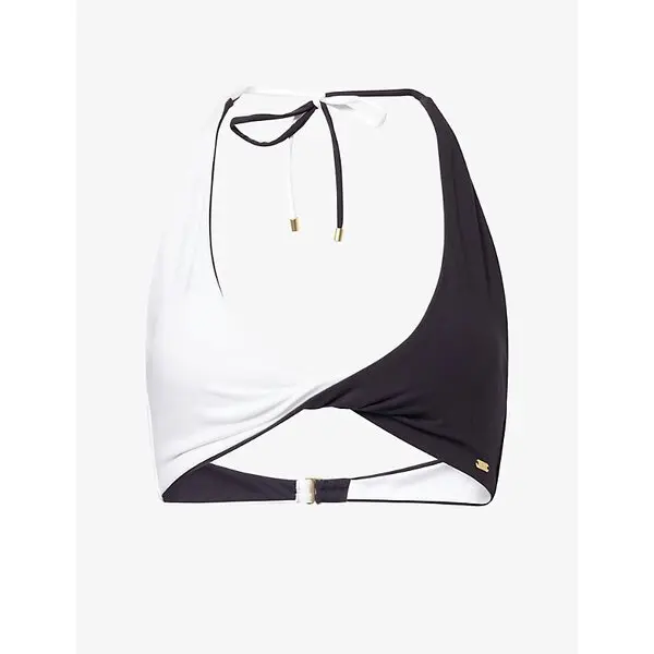 TALA Contrast Twist Halterneck Bikini Top - Shadow Black