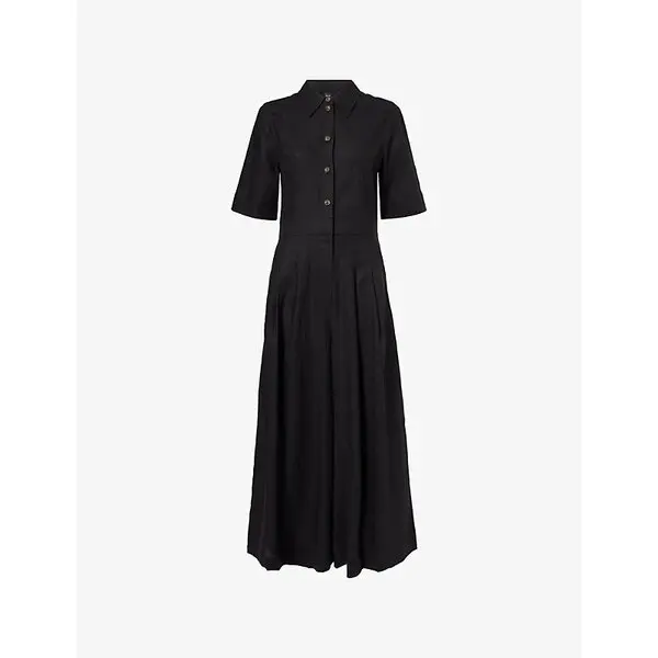 ME+EM Belted Wide-leg Linen-blend Jumpsuit - Black