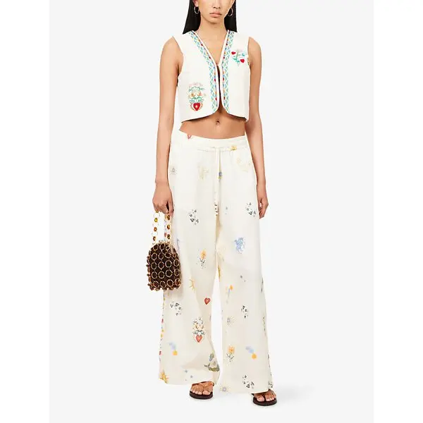 Agua Bendita Graphic Print Cotton Trousers