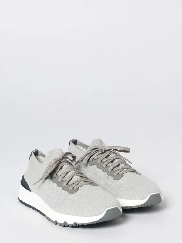 Brunello Cucinelli Stretch Cotton Knit Lace-up Sneakers - Grey