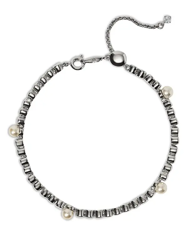 Nadri Esme Imitation Pearl Slider Bracelet - Rhodium