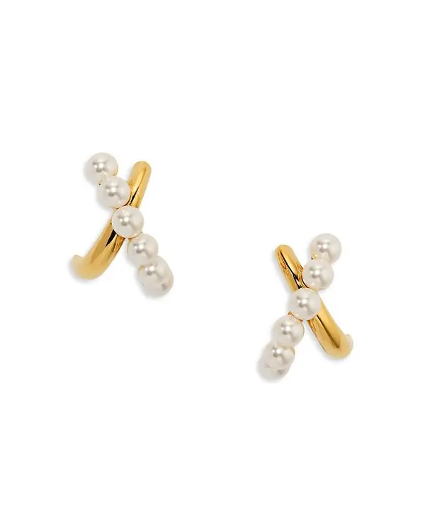 Nadri Esme Faux Pearl Crossed Hoop Earrings - Gold