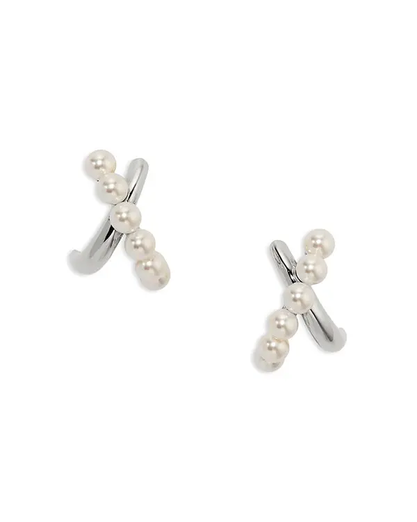 Nadri Esme Faux Pearl Crossed Hoop Earrings - Rhodium