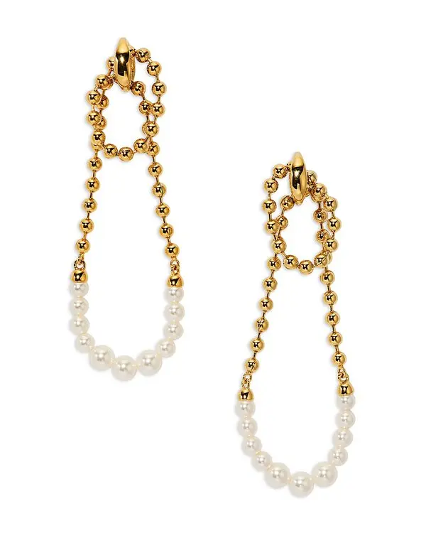 Nadri Esme Imitation Pearl Beaded Chain Drop Earrings - Gold