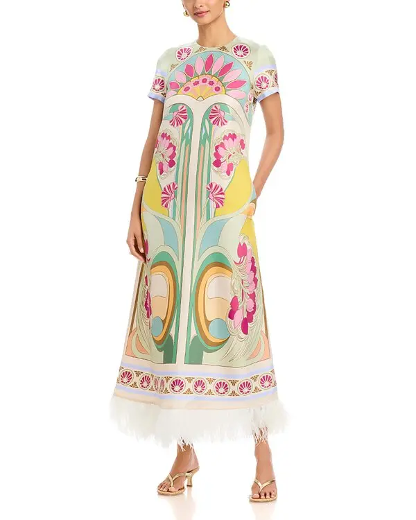 La DoubleJ Silk Feather Trim Maxi Dress - Tulip Placée