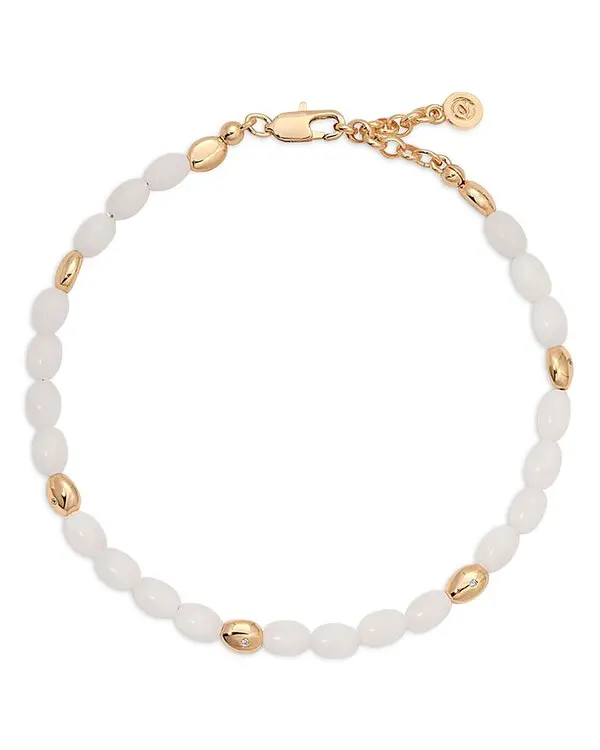 Ettika Polished Pebble Stone Beaded Anklet - Bone