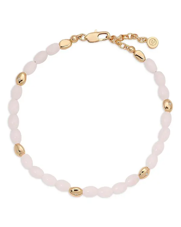 Ettika Polished Pebble Stone Beaded Anklet - Rose Quartz