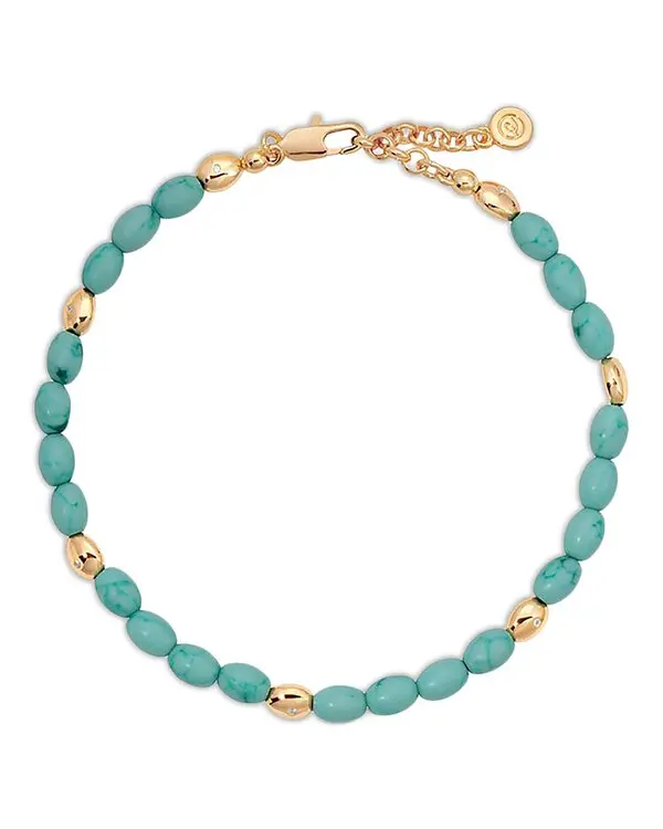 Ettika Polished Pebble Stone Beaded Anklet - Turquoise/gold