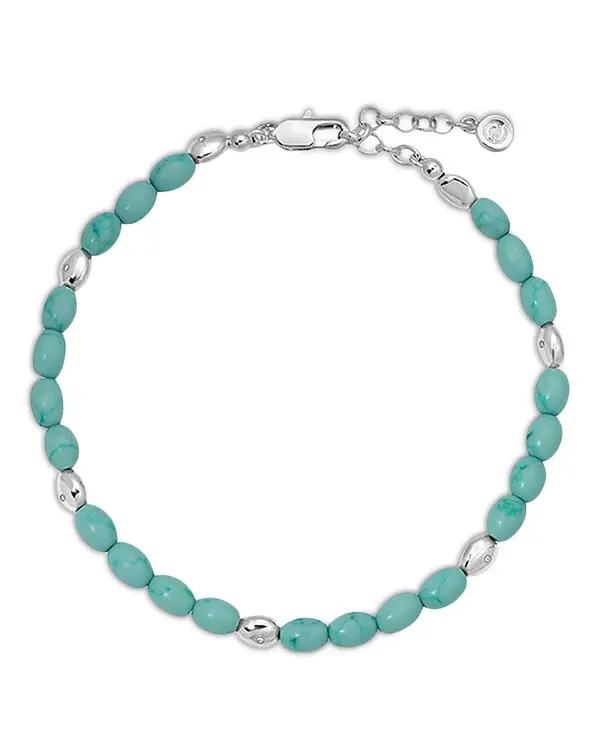 Ettika Polished Pebble Stone Beaded Anklet - Turquoise/silver