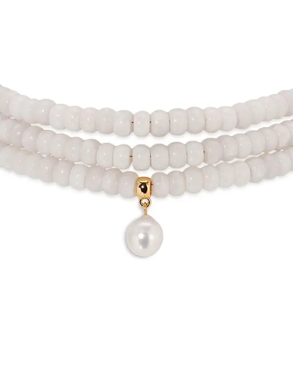 Ettika Marina Cultured Freshwater Pearl Multi Row Choker Necklace - Bone