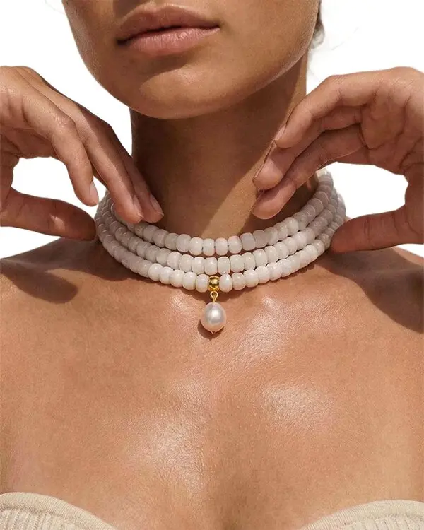 Ettika Marina Cultured Freshwater Pearl Multi Row Choker Necklace