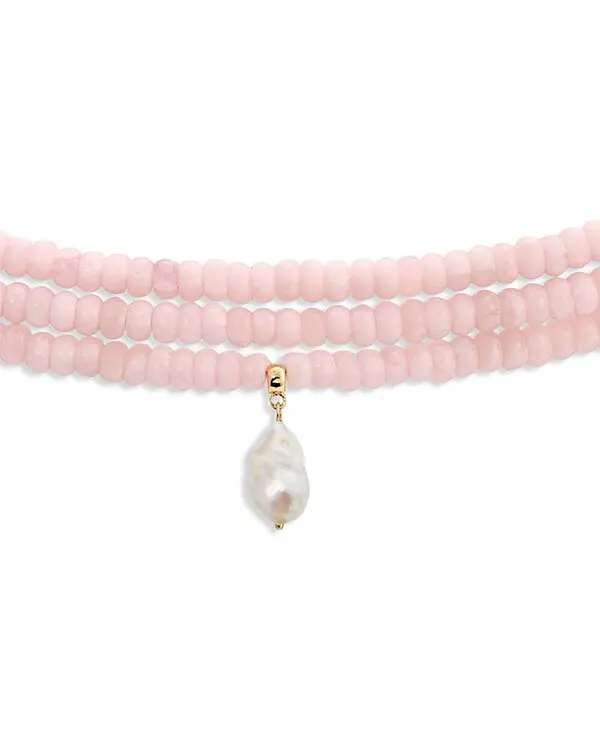 Ettika Marina Cultured Freshwater Pearl Multi Row Choker Necklace - Rose Quartz