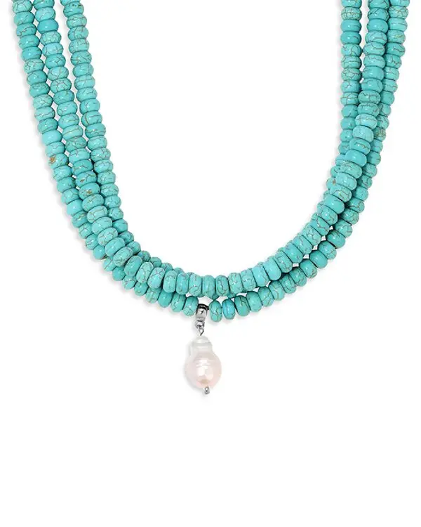 Ettika Marina Cultured Freshwater Pearl Multi Row Choker Necklace - Turquoise/silver