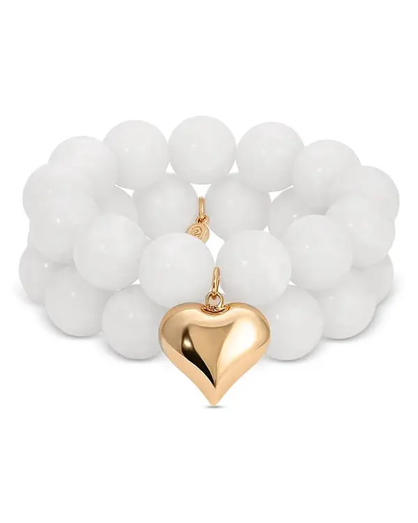 Ettika Stacked Heart Charm Stone Beaded Bracelets - Bone