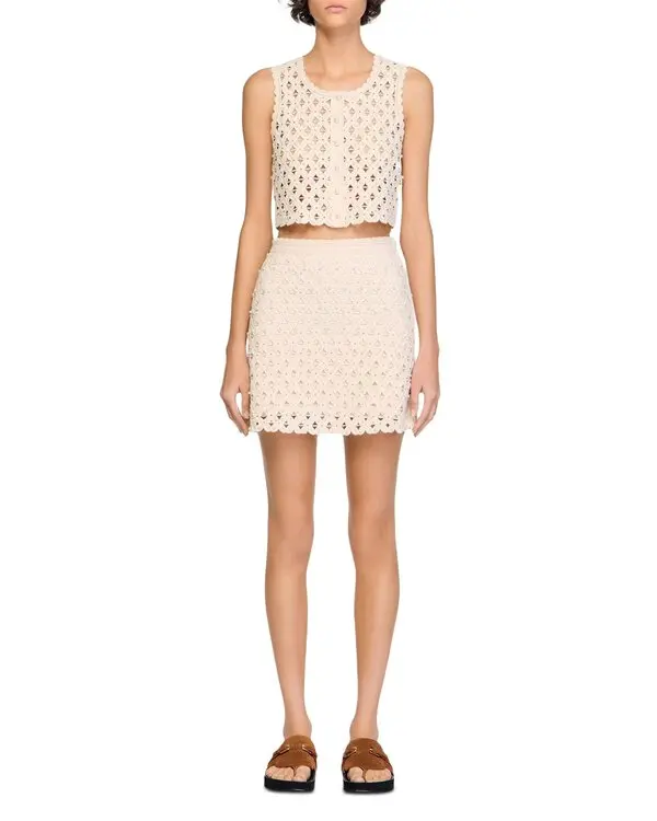 Sandro Short Beaded Crochet Skirt