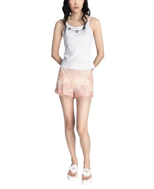 Anna Sui Damask Rose Brocade Shorts With Lace Detailing
