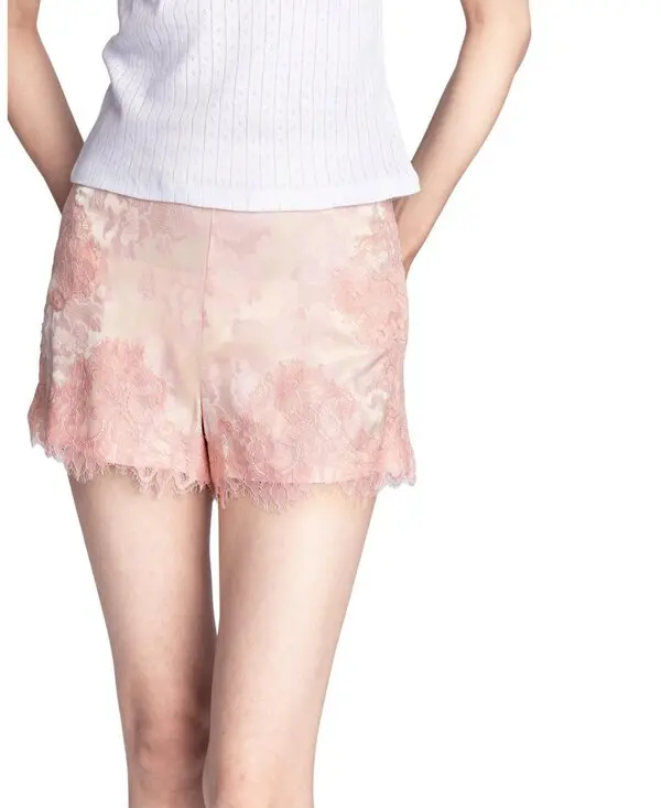 Anna Sui Damask Rose Brocade Shorts With Lace Detailing