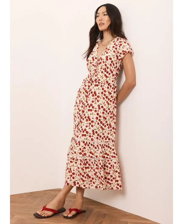 Mint Velvet Cherry Print V-neck Midi Dress - Red