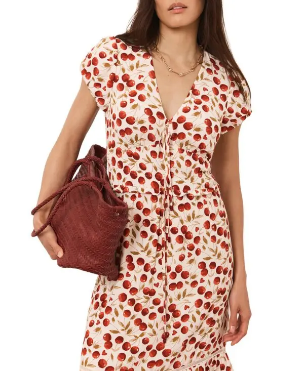 Mint Velvet Cherry Print V-neck Midi Dress - Red