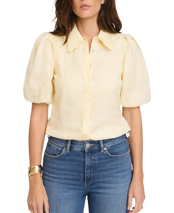 Mint Velvet Puff Sleeve Shirt With Scallop Trim Collar