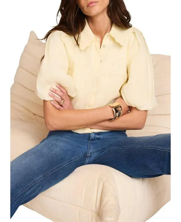 Mint Velvet Puff Sleeve Shirt With Scallop Trim Collar