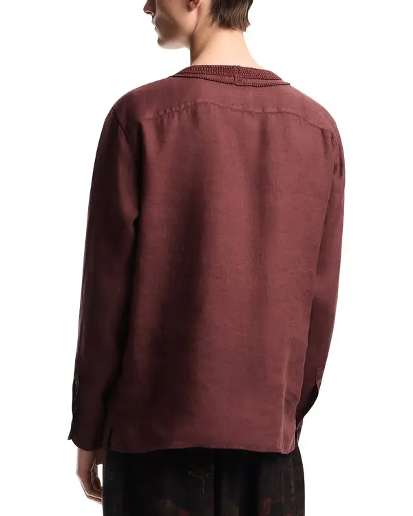 Emporio Armani Garment Dyed Linen Deep V-neck Shirt