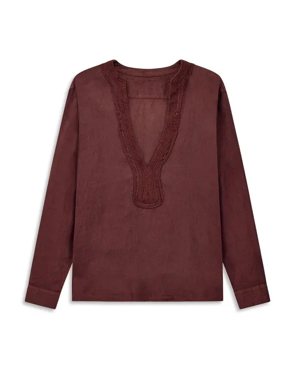 Emporio Armani Garment Dyed Linen Deep V-neck Shirt