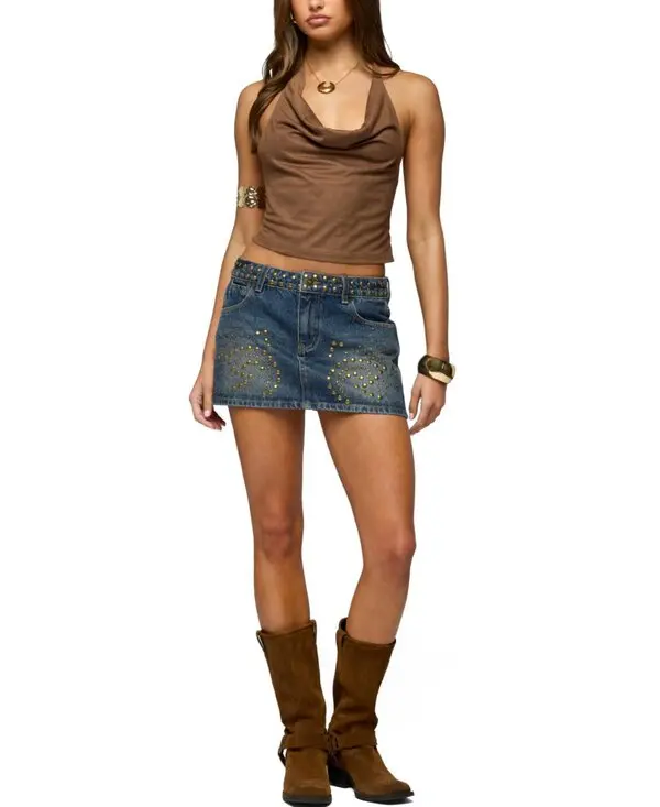 EDIKTED Faux Suede Cowl Neck Halter Top