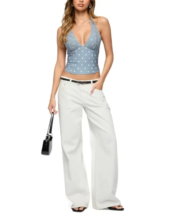 EDIKTED Lace Up Polka Dot Halter Top