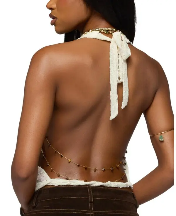 EDIKTED Textured Halter Neck Top With Bead Chain Detail