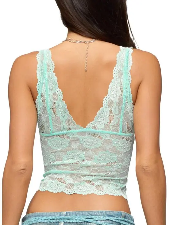 EDIKTED Vanya Sheer Lace V Neck Top