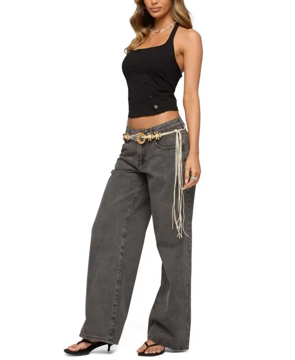 EDIKTED Asymmetrical Button-up Halter Top