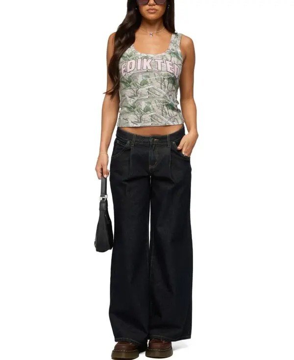 EDIKTED Pleated Low Rise Wide Leg Jeans - Dark-blue-washed