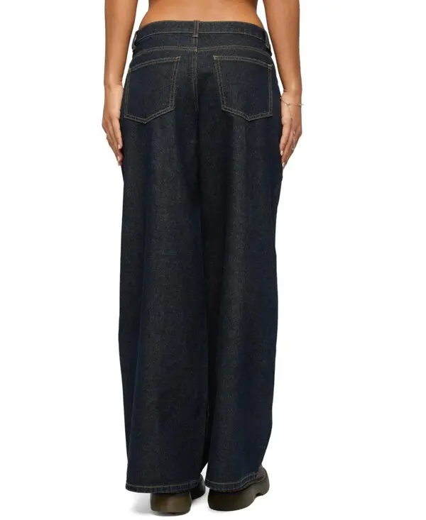 EDIKTED Pleated Low Rise Wide Leg Jeans - Dark-blue-washed