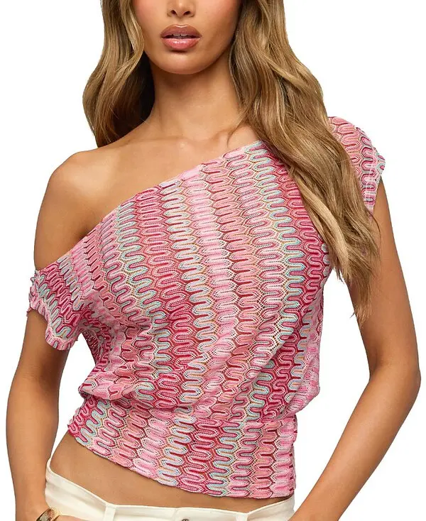 EDIKTED Taniya Off Shoulder Zigzag Knit Top