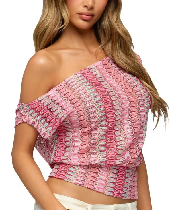 EDIKTED Taniya Off Shoulder Zigzag Knit Top