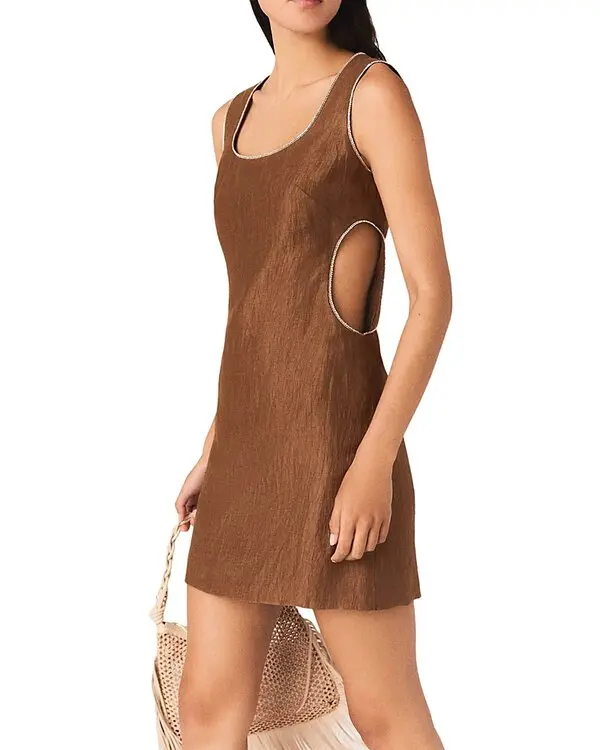 Maje Linen Blend Cut-out Mini Dress - Brown